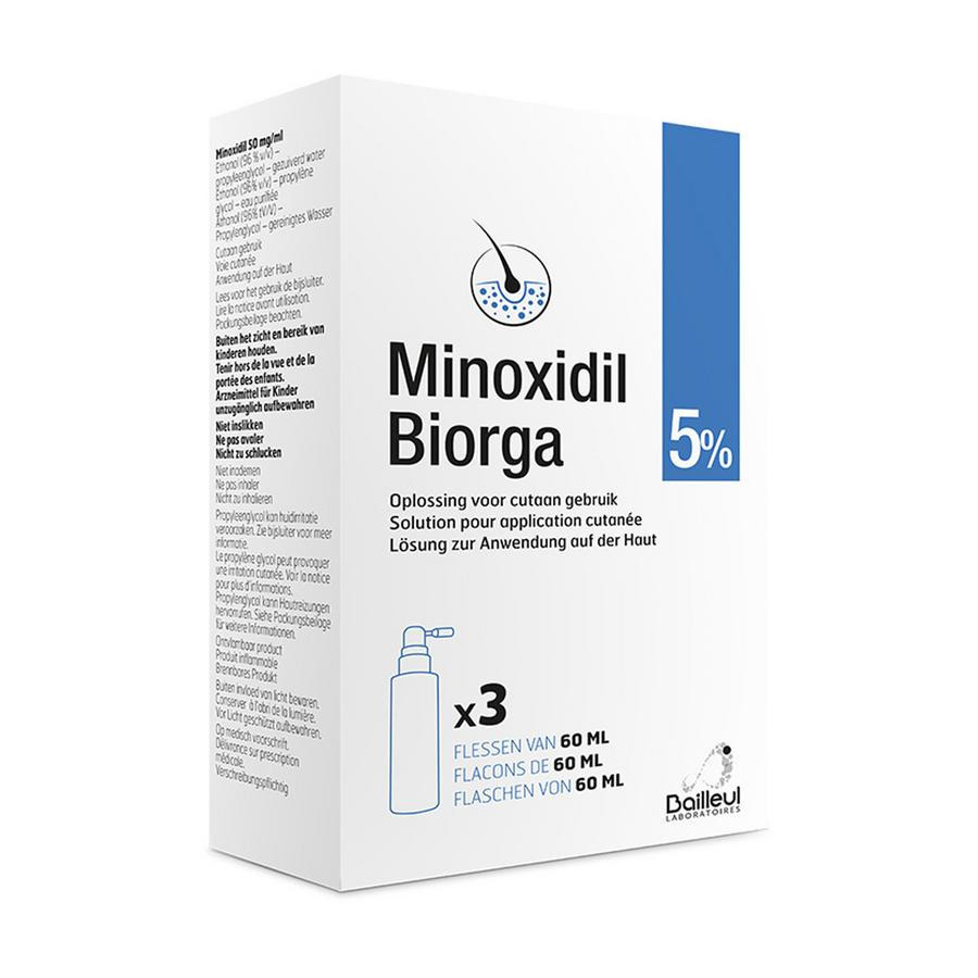 Minoxidil biorga 5% opl cutaan koffer fl 3x60ml kopen? | Multipharma.be