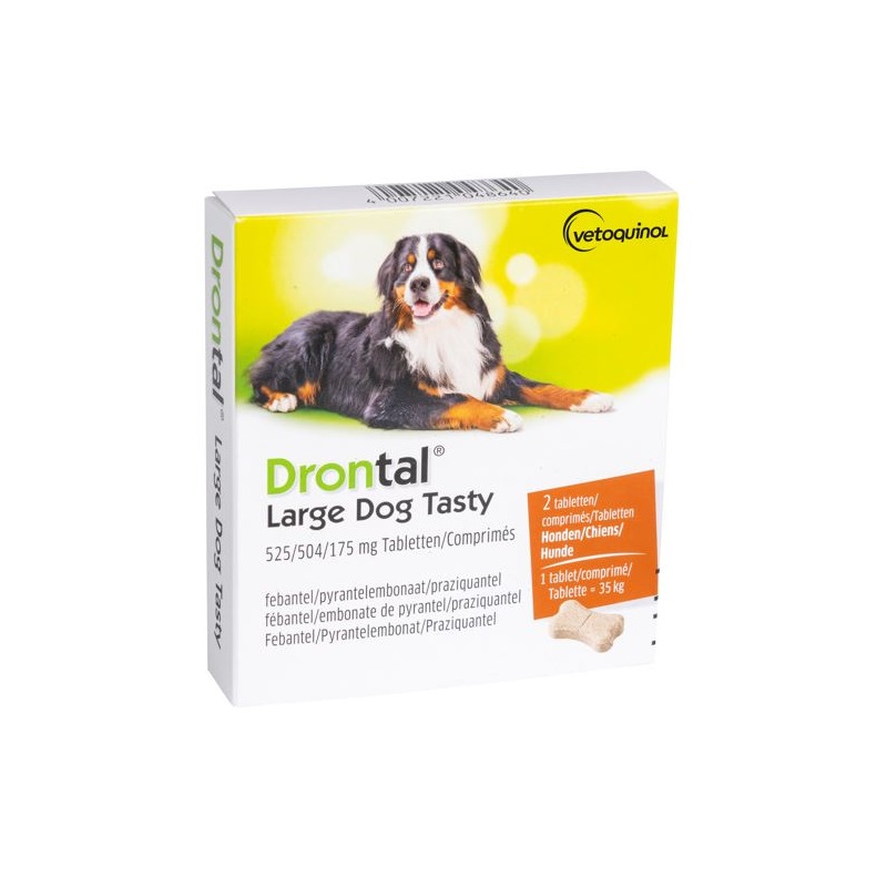 Achetez Drontal Large dog tasty 525/504/175mg comprimés 1x2pc en ligne ...