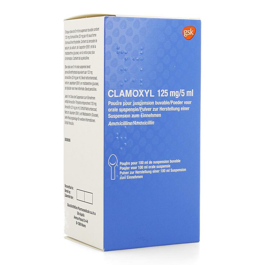Achetez Clamoxyl 125mg/5ml pdr pour sirop 25mg/ml fl 100ml en ligne ...
